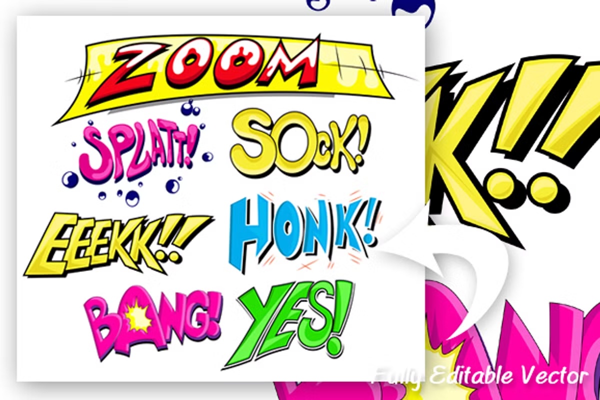 Comic Expression Vector Text Set - Creative Market